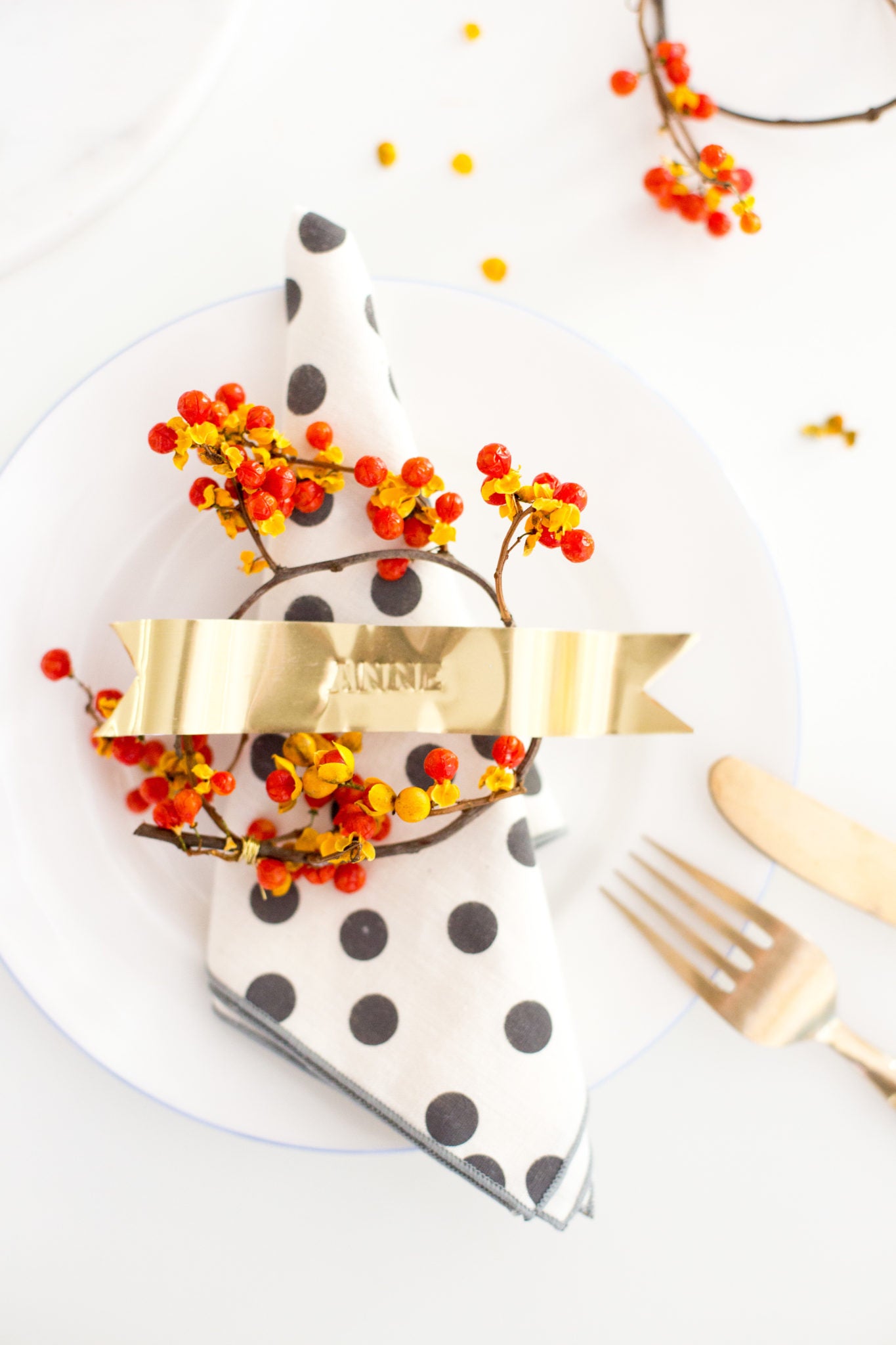 DIY Gold Ribbon Stamped Place Cards